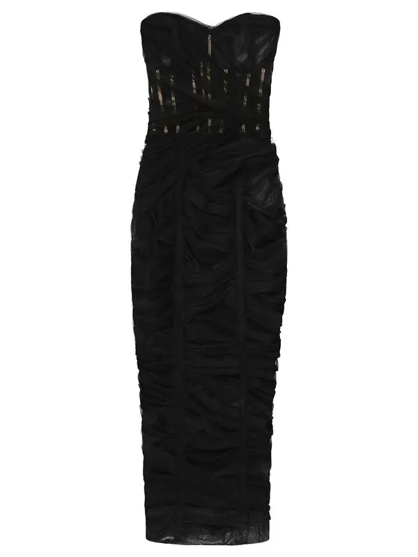 Dolce & Gabbana Tulle Calf-length Corset Dress With Draping Dresses Tulle - Black