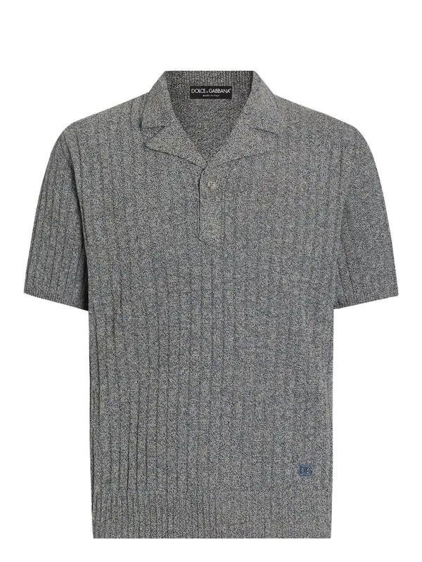 Dolce & Gabbana Ribbed Cotton And Linen Polo Shirt Sweaters And Cardigans - Grey