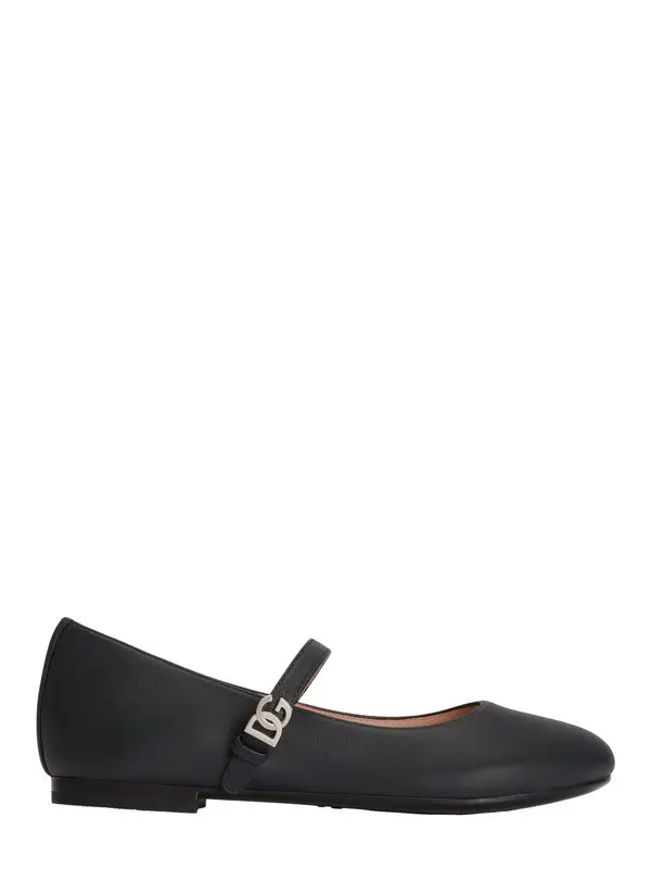 Dolce & Gabbana Nappa Leather Ballet Flats With Logo Buckle - Blue