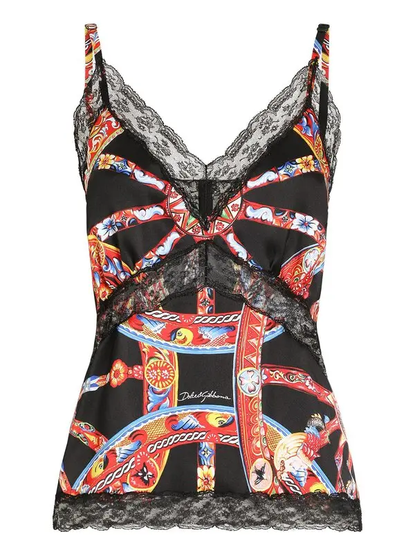 Dolce & Gabbana Carretto-print Silk Satin Top Shirts And Tops - Multicolor