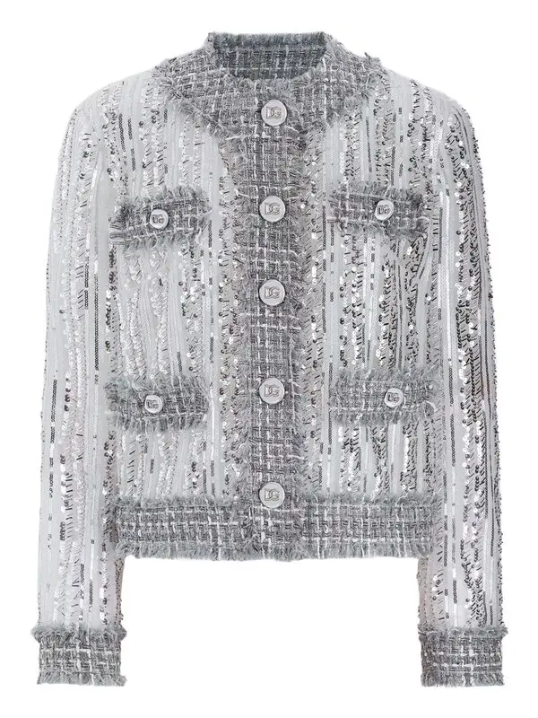 Dolce & Gabbana Tulle Gabbana Jacket With Sequin Embroidery Blazers - Silver