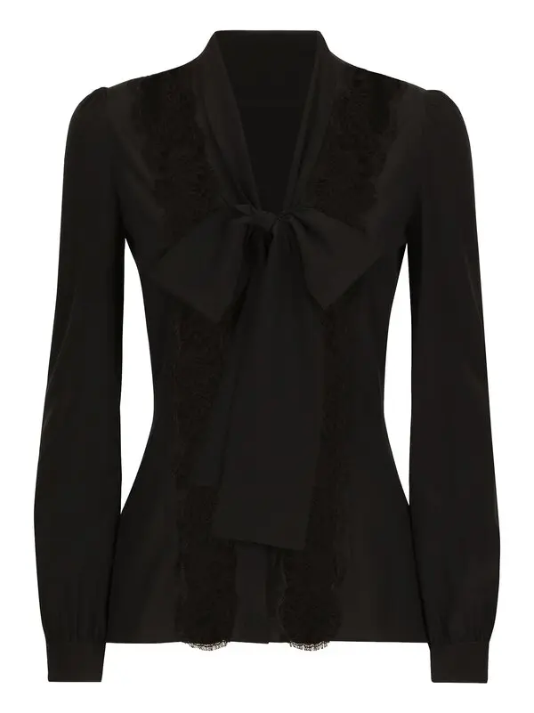 Dolce & Gabbana Silk Shirt With Lace Inlay Shirts And Tops - Black