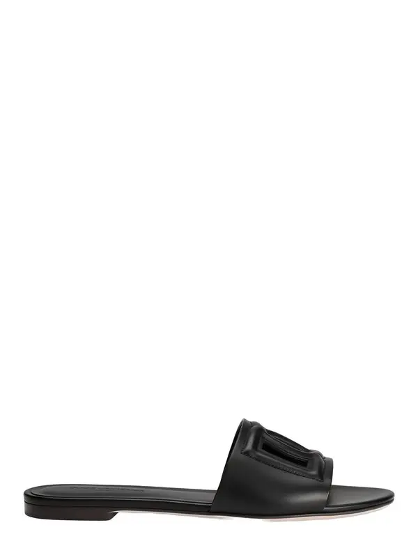 Dolce & Gabbana Calfskin Sliders Slides And Mules Leather - Black
