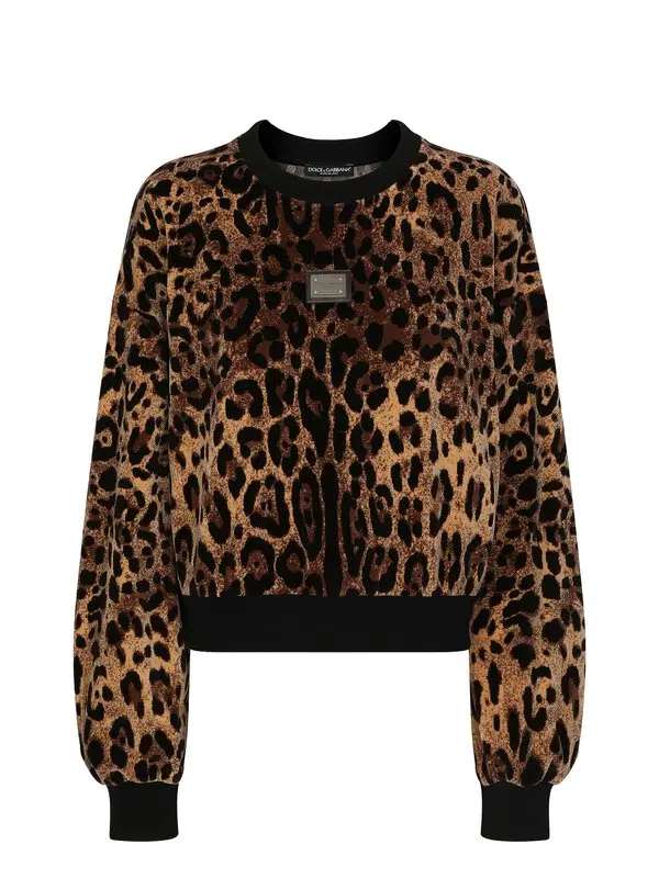 Dolce & Gabbana Chenille Sweatshirt With Jacquard Leopard Design - Multicolor