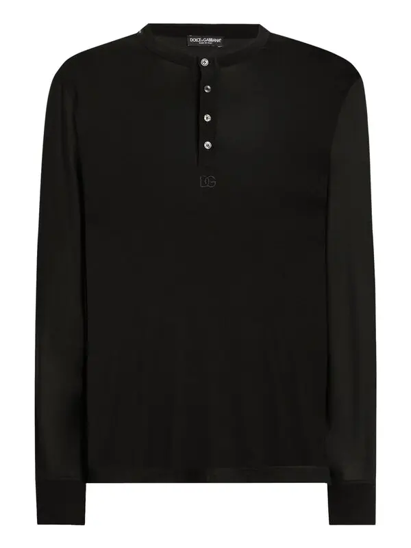 Dolce & Gabbana Serafino Long Sleeve Silk T-shirt T-shirts And Polos - Black