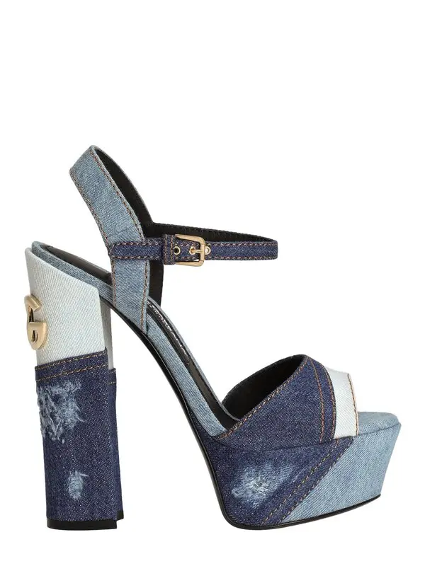 Dolce & Gabbana Patchwork Denim Platform Sandals Sandals And Wedges Denim - Blue
