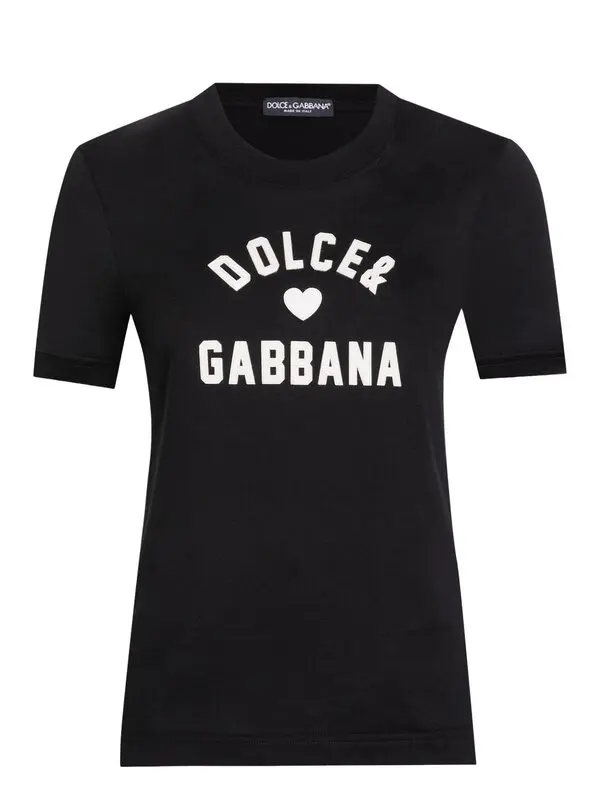 Dolce & Gabbana Jersey T-shirt With Lettering Patch T-shirts And Sweatshirts - Black