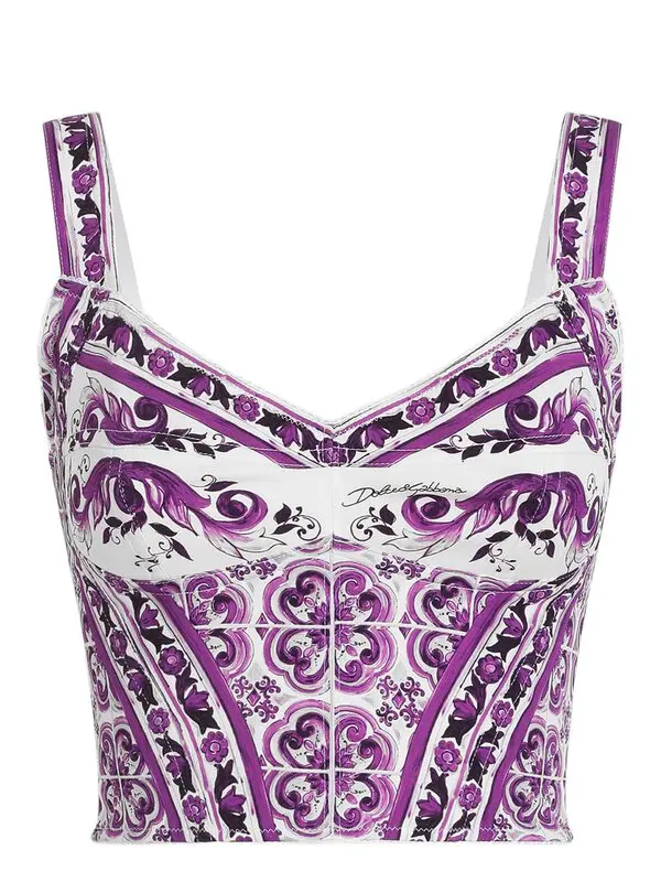 Dolce & Gabbana Majolica-print Charmeuse Bustier Top Shirts And Tops Silk - Multicolor