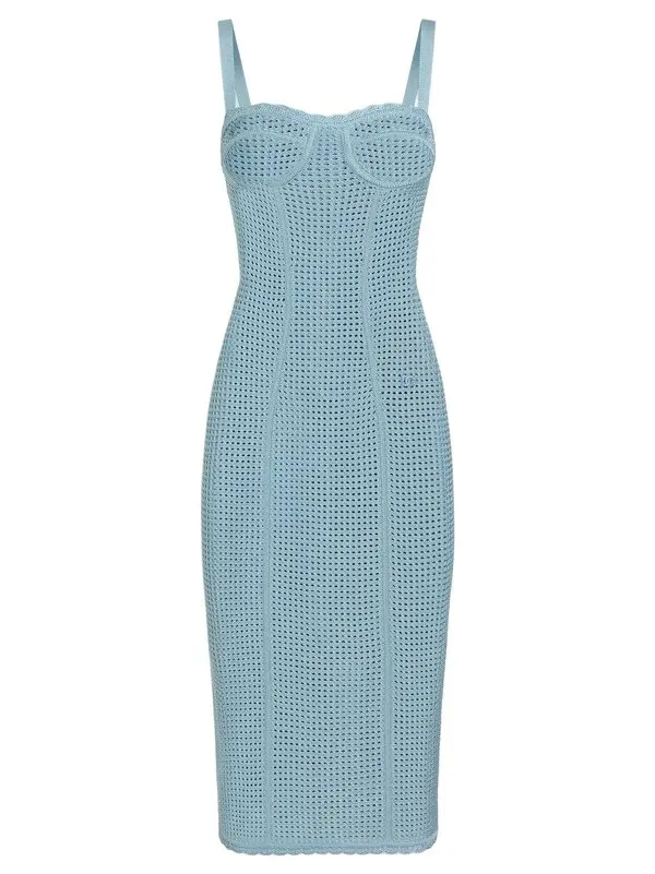 Dolce & Gabbana Openwork Knit Bustier Dress - Azure
