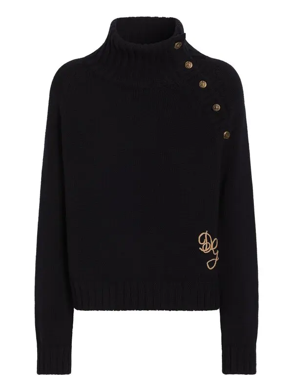 Dolce & Gabbana Smooth Knit Turtleneck With Logo Sweaters And Cardigans - Blue