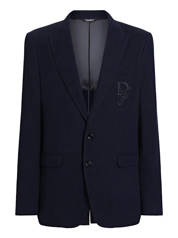 Dolce & Gabbana Single-breasted Cotton Jersey Jacket With Logo Embroidery Suits And Blazers - Blue