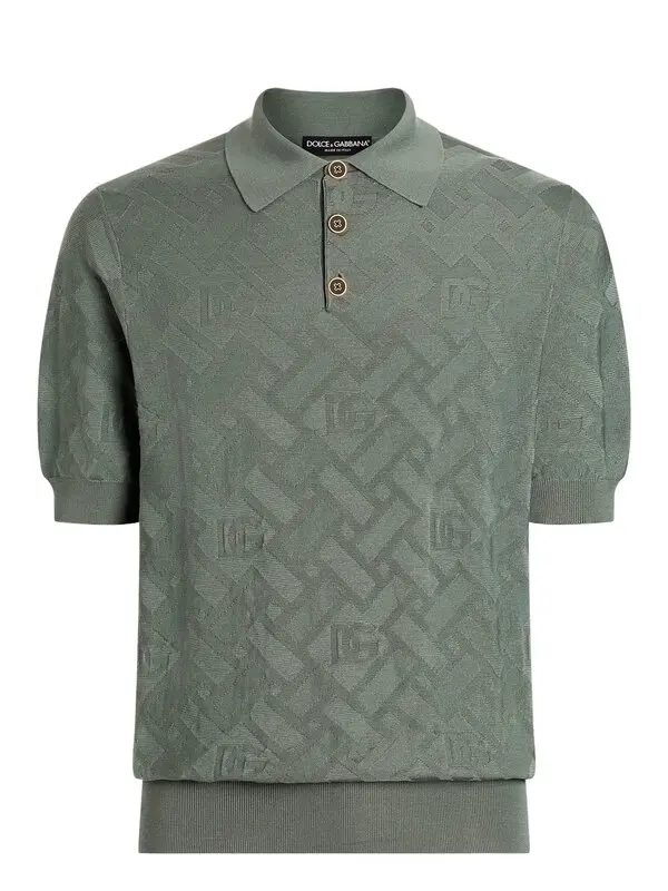 Dolce & Gabbana Micro-dot Stitch Silk Polo Shirt Sweaters And Cardigans - Grey