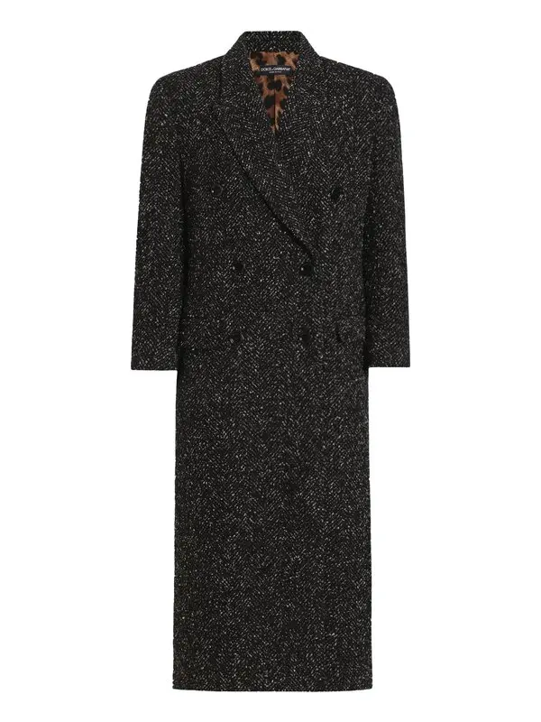 Dolce & Gabbana Oversized Double-breasted Coat In Wool Blend Chevron Coats And Jackets - Multicolor