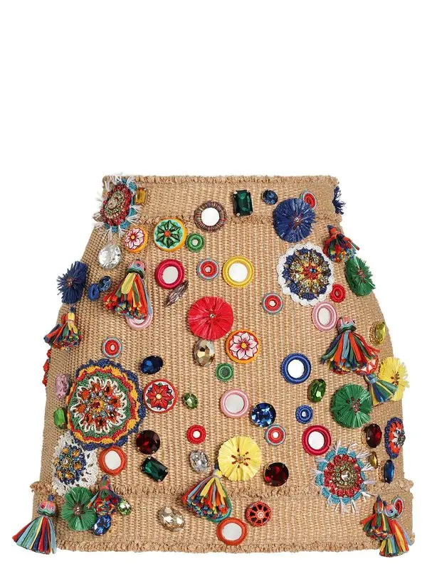 Dolce & Gabbana Embellished Raffia Mini Skirt - Multicolor