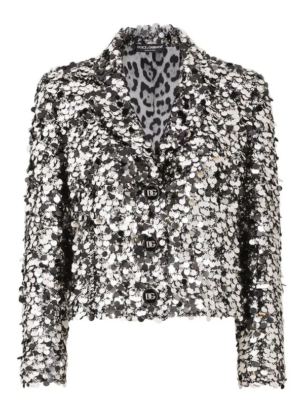 Dolce & Gabbana Short Single-breasted Jacket With Sequin Embellisht Blazers - Silver