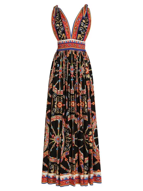 Dolce & Gabbana Carretto-print Long Poplin Dress Dresses Multi-colored - Multicolor