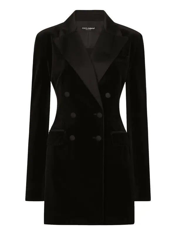 Dolce & Gabbana Double-breasted Velvet Turlington Jacket Blazers - Black