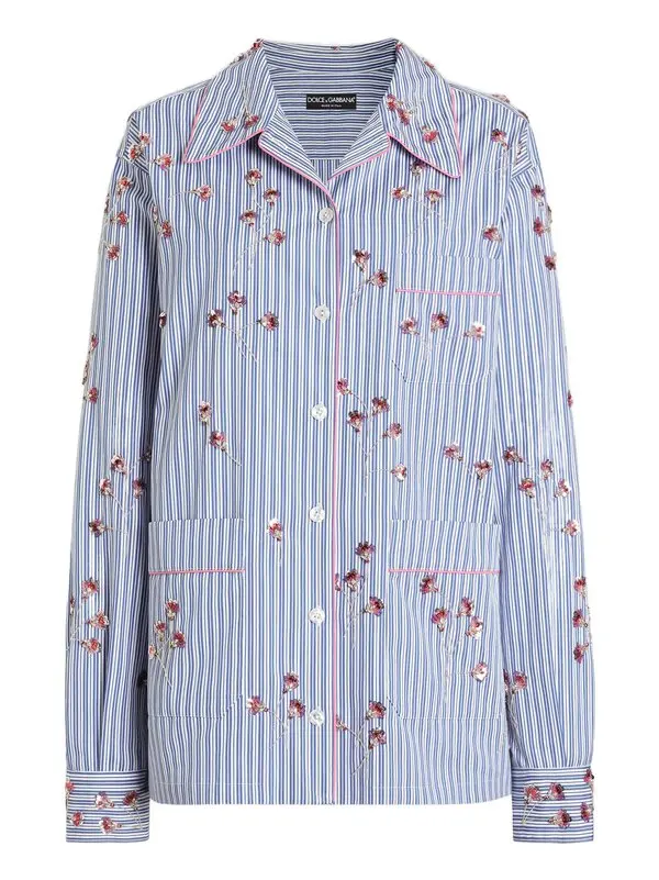 Dolce & Gabbana Poplin Shirt With Crystal Flower Embroidery Shirts And Tops Multi-colored - Multicolor
