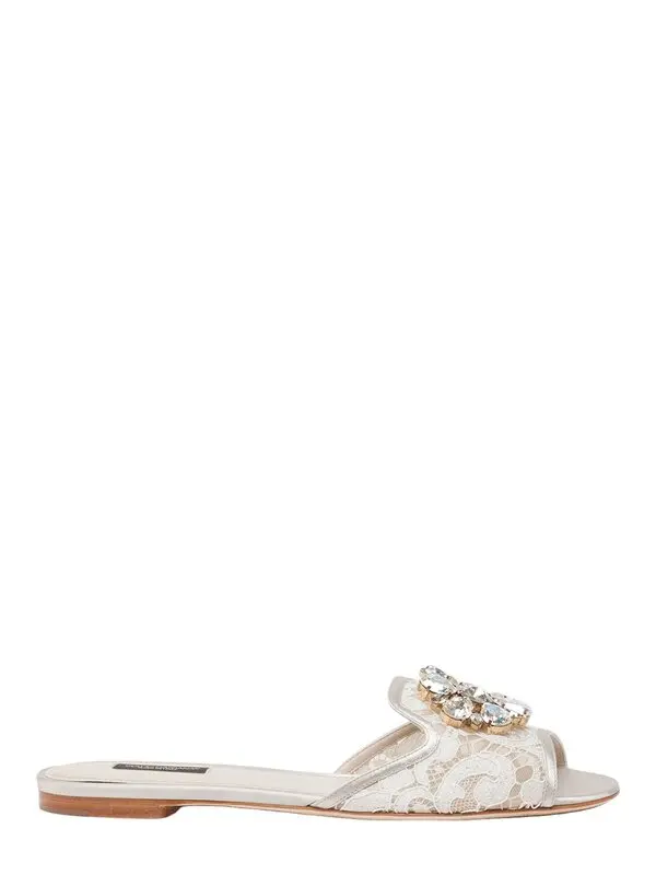 Dolce & Gabbana Slippers In Lace With Crystals Slides And Mules Gray Lace - Ice