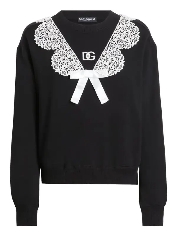 Dolce & Gabbana Sweatshirt With Macramé And Bow Detail - Black