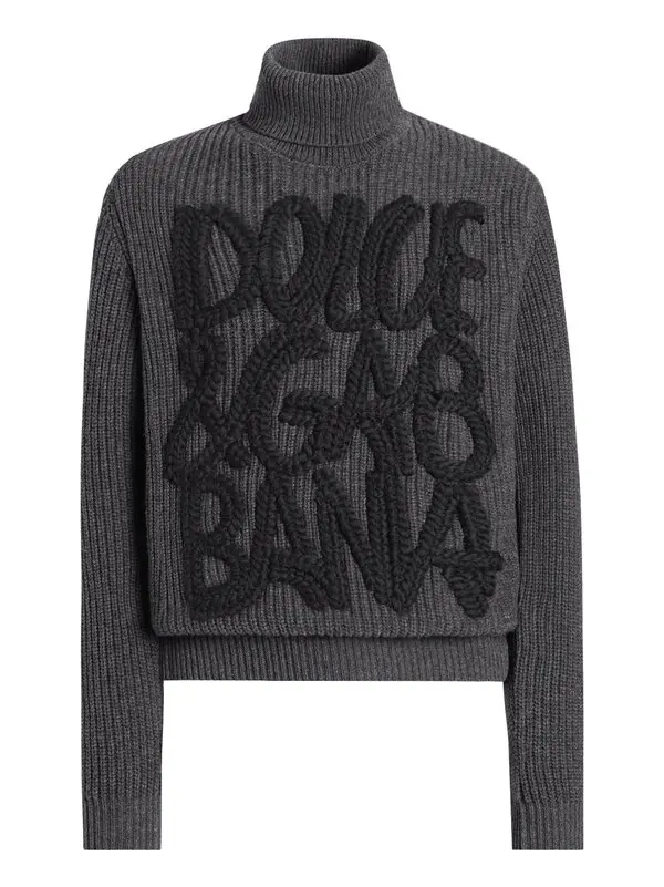 Dolce & Gabbana Wool Turtleneck With Embroidery - Grey