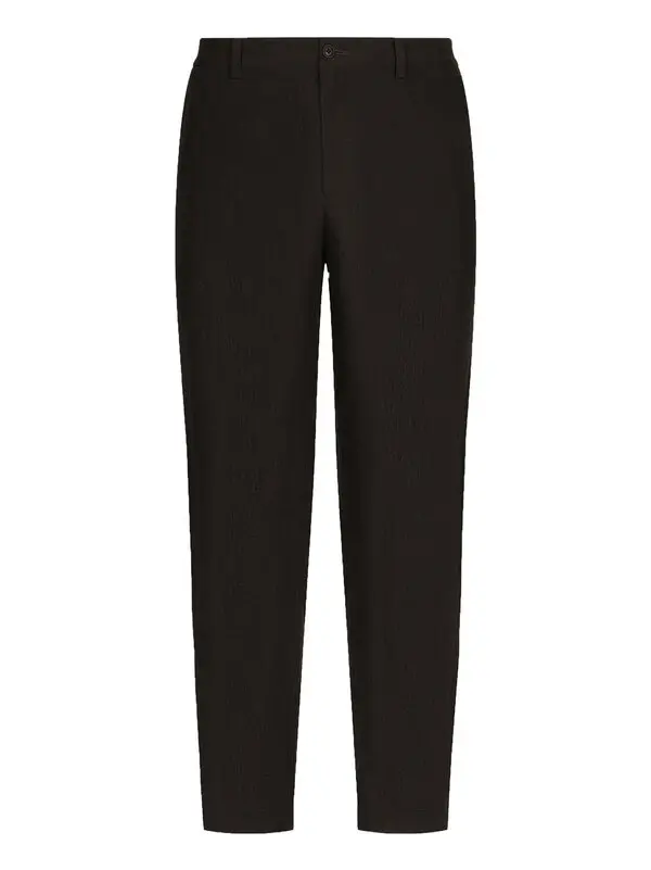 Dolce & Gabbana Tailored Linen Trousers With Logo Detail - Brown