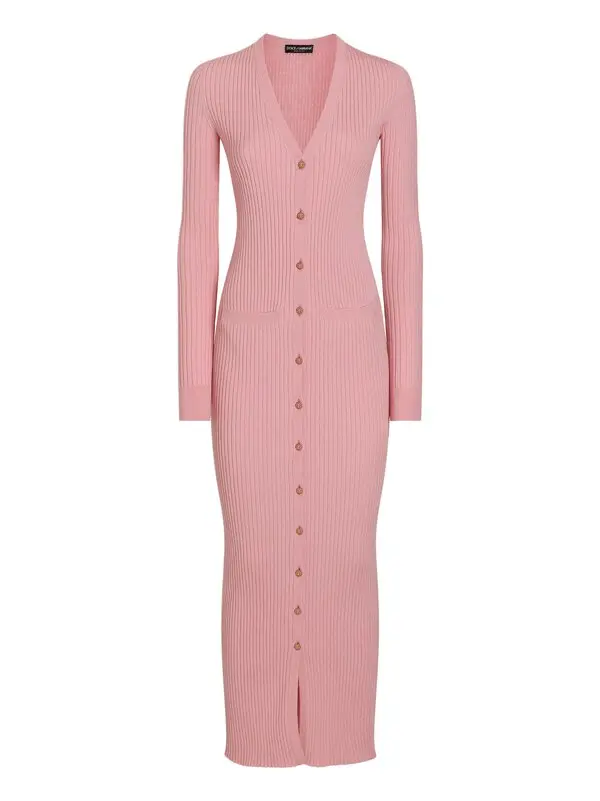 Dolce & Gabbana Long Ribbed Wool Cardigan Sweaters And Cardigans - Pink