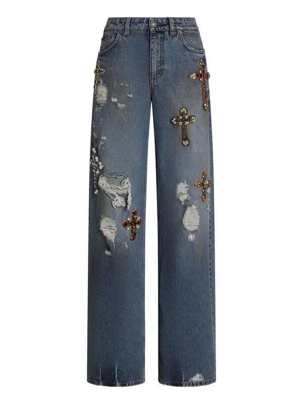 Dolce & Gabbana 5-pocket Denim Trousers With Emrboidery Denim And Jeans Multi-colored - Multicolor