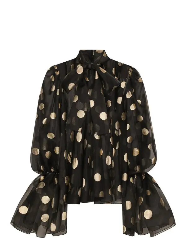 Dolce & Gabbana Silk Organza Jacquard Blouse With Polka-dot Design And Pussy-bow Shirts And Tops - Print