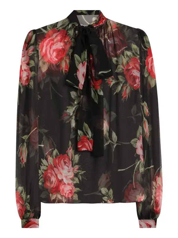 Dolce & Gabbana Rose Bouquet-print Chiffon Blouse - Multicolor