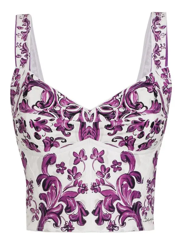 Dolce & Gabbana Majolica-print Poplin Bustier Shirts And Tops - Multicolor