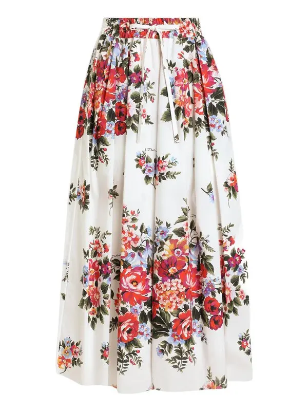Dolce & Gabbana Flower Bouquet-print Skirt With Pleats Skirts - Multicolor