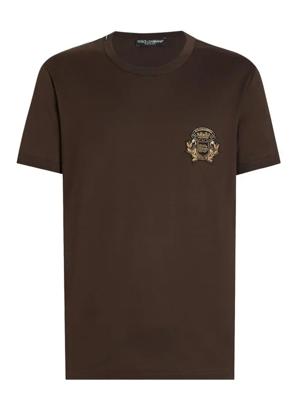 Dolce & Gabbana Cotton T-shirt With Heraldic Patch T-shirts And Polos - Brown
