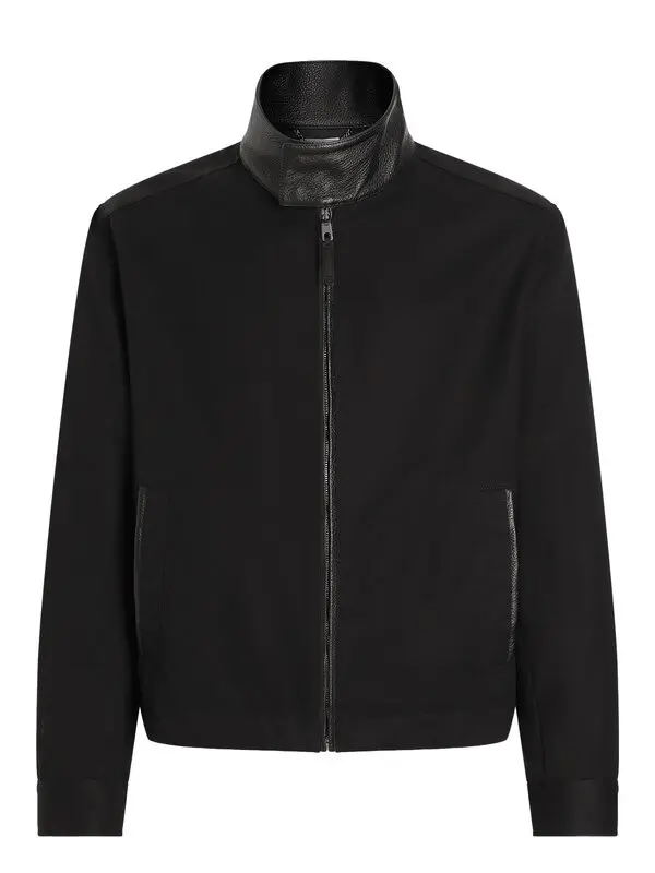 Dolce & Gabbana High Neck Leather And Technical Fabric Jacket - Black