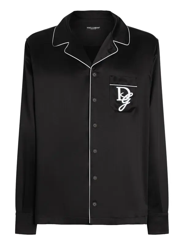 Dolce & Gabbana Silk Vanity Shirt With Logo Embroidery Shirts Silk - Black