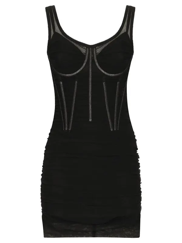 Dolce & Gabbana Short Tulle Dress With Corset Details Dresses - Black