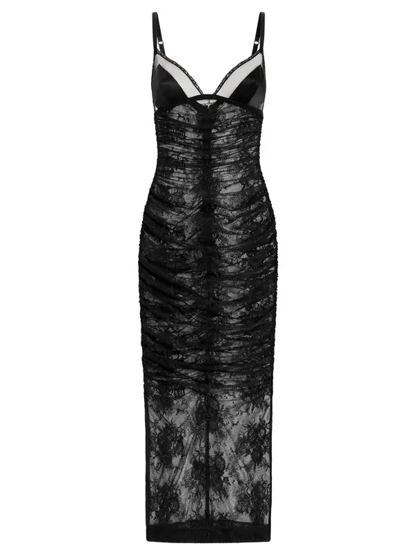 Dolce & Gabbana Calf-length Stretch Chantilly Lace Slip Dress Dresses - Black