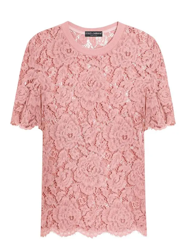 Dolce & Gabbana Short-sleeved Cordonetto Lace T-shirt Shirts And Tops - Pink