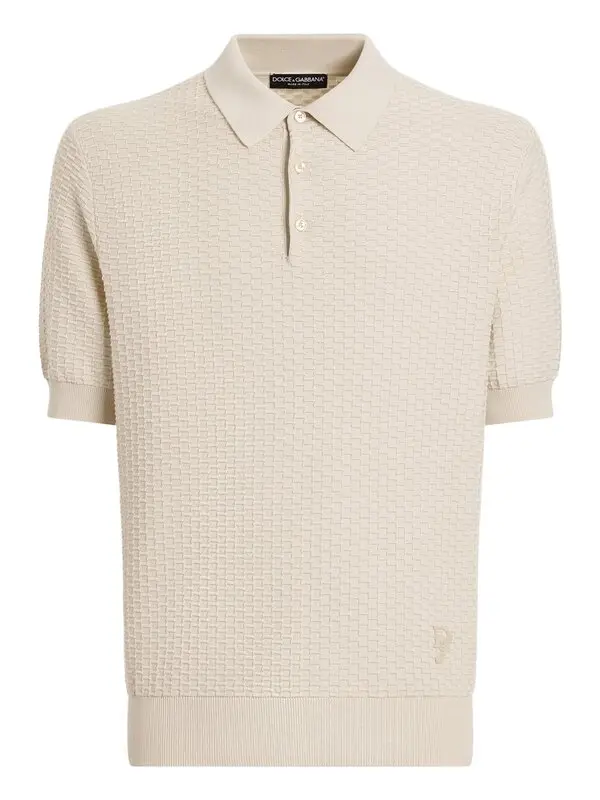 Dolce & Gabbana Cotton Polo-shirt With Embroidered Logo Sweaters And Cardigans - Beige