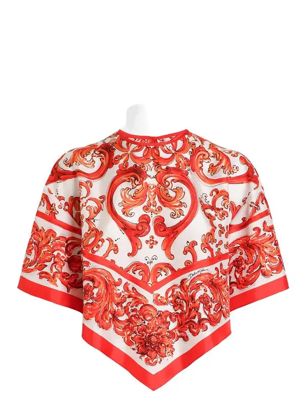 Dolce & Gabbana Majolica-print Charmeuse Fitted Top - Multicolor