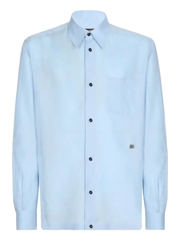 Dolce & Gabbana Linen Hawaiian Shirt With Dg Hardware Shirts Light Blue Linen - Azure