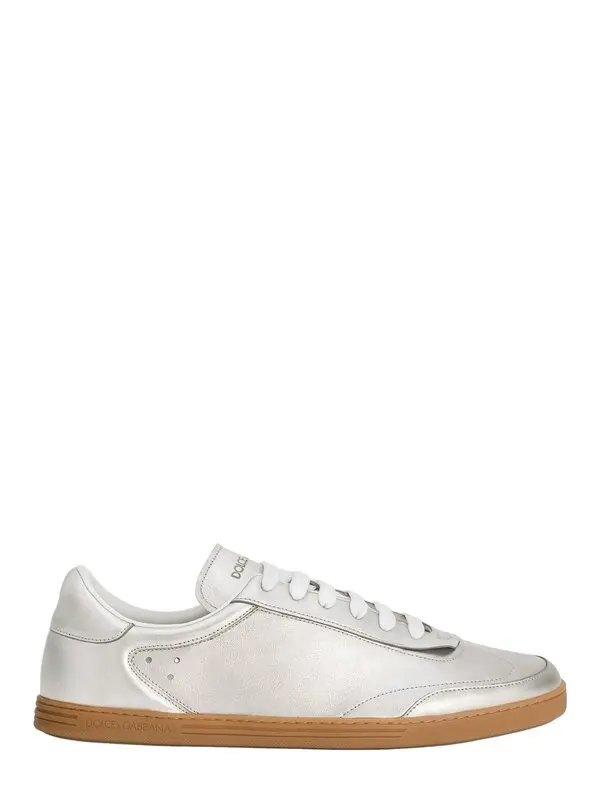 Dolce & Gabbana Saint Tropez Foiled Leather Sneakers - Silver