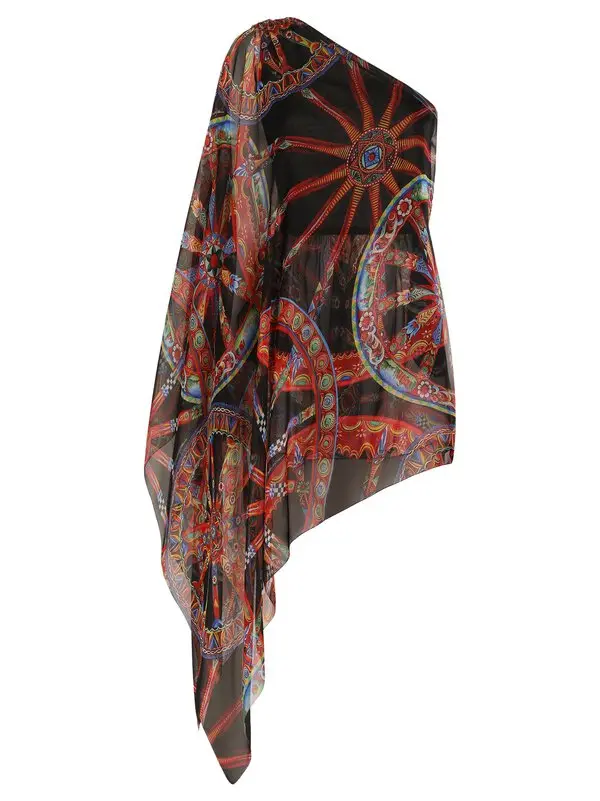 Dolce & Gabbana One-shoulder Carretto-print Chiffon Dress Dresses - Multicolor
