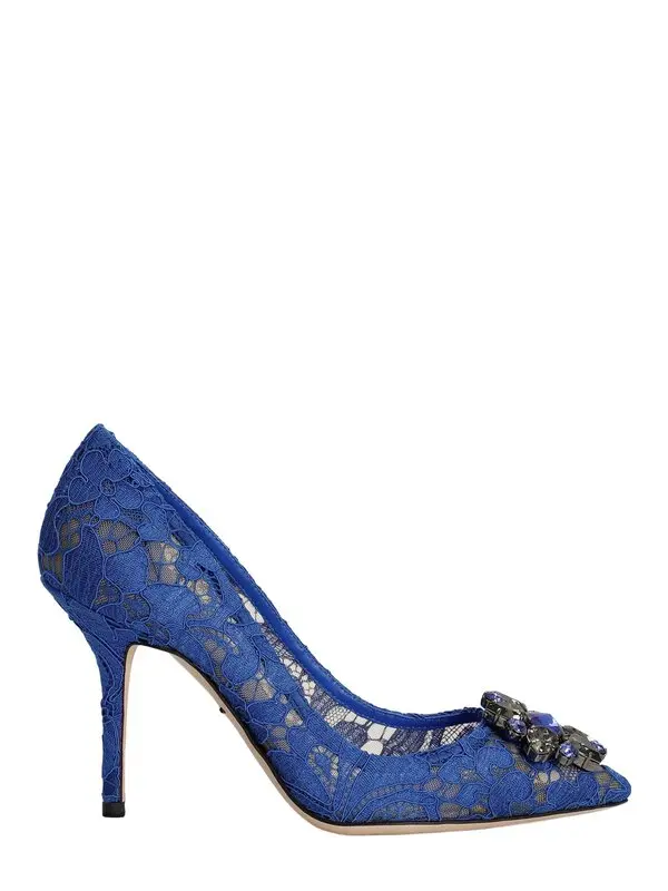 Dolce & Gabbana Lace Pumps With Crystal Brooch Detail - Blue