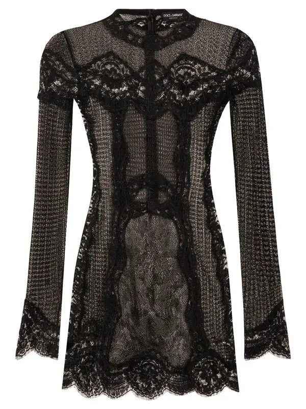 Dolce & Gabbana Knitted Dress With Lace Dresses - Black
