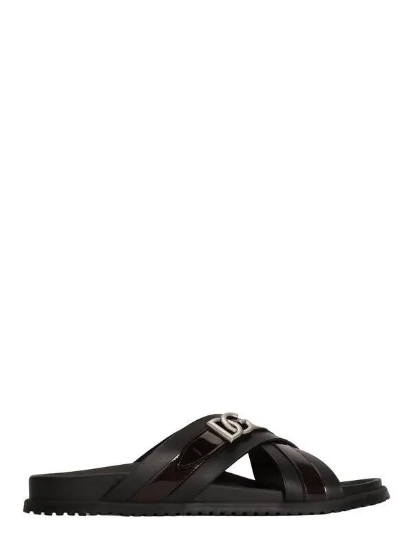 Dolce & Gabbana Leather Dg Buckled Flat Sandals - Multicolor