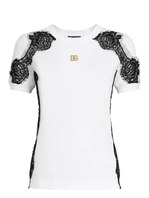 Dolce & Gabbana Jersey T-shirt With Dg Logo And Lace Details T-shirts And Sweatshirts Multi-colored - Multicolor