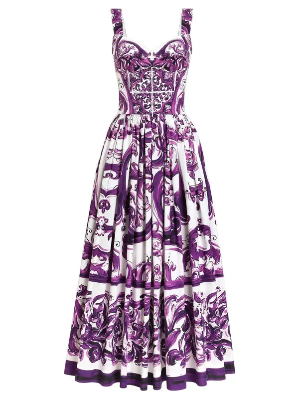 Dolce & Gabbana Long Poplin Dress With Majolica Print Dresses - Multicolor