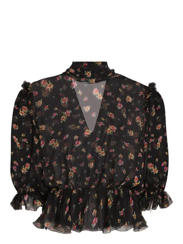 Dolce & Gabbana Small Floral-print Chiffon Top Shirts And Tops - Multicolor