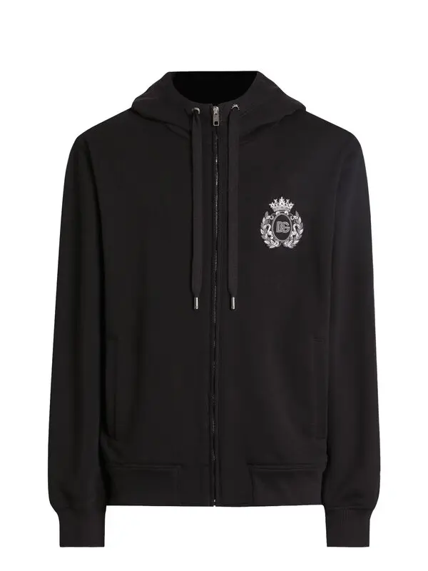 Dolce & Gabbana Cotton Hoodie Heraldic Patch Sweatshirts - Black